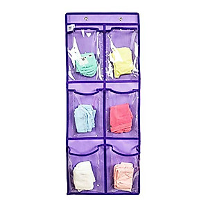 ANIZER Over The Door Hanging Shoe Organizer Narrow Closet Door Shoe Storage 6 Large Clear Pockets Chart 2 Pack (PURPLE)