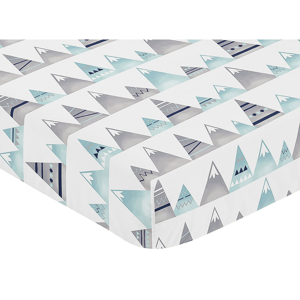 Navy Blue, Aqua and Grey Aztec Baby or Toddler Fitted Crib Sheet for Mountains Collection by Sweet Jojo Designs