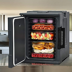 Giantex Insulated Food Pan Carrier, 95 Quart Front Loading Food Container for 6 Full Size Pans, Portable Food Warmer Box with Handles for Storage Catering Parties Buffet, Gray