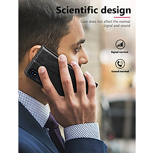 OCASE iPhone X Wallet Case, iPhone 10 Case [ Wireless Charging ] [ Card Slot ] [ Kickstand ] Leather Flip Wallet Phone Cover Compatible with iPhone X/iPhone 10 - Black