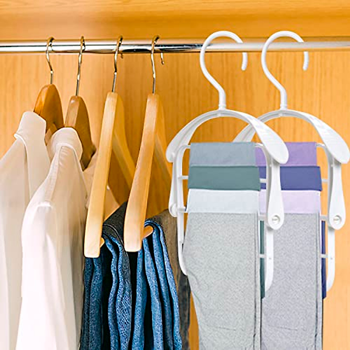 Pants Hanger Scarf Hanger Space Saving Non-Slip Pants Hanger, Legging Hangers for Closet Organizer Jeans Slack Trousers Hangers Multiple Clothes Hanger Closet Organizer for Jeans,Scarf,Tie (White, 3)