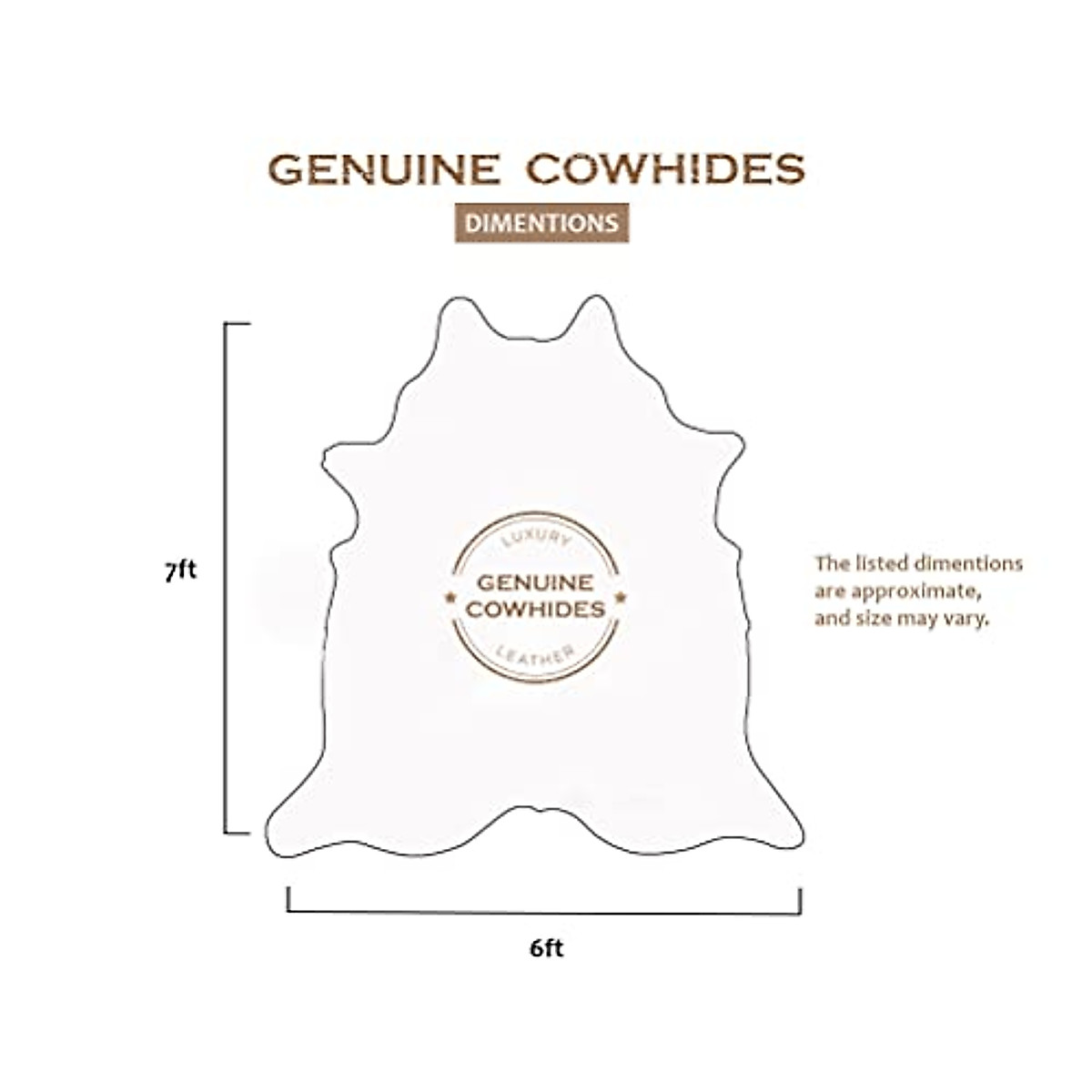 Genuine Cowhides Tricolor White, Brown & Black Rug XL - Premium Cowskin Leather Hide Ideal for Bedroom, Office, and Living Room Approx. 6 X 7ft. 180 cm x 220 cm