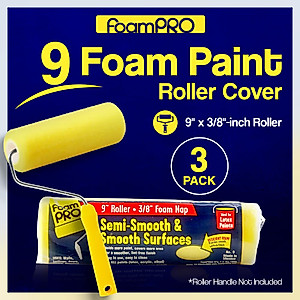 FoamPRO 91 9" Semi-Smooth Surface Roller Cover, Pack of 3, Yellow, 3 Pack