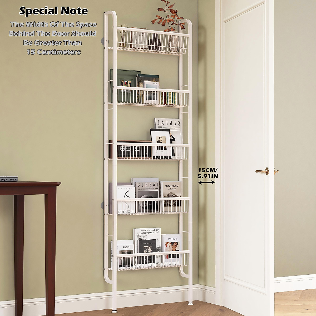 COVAODQ Narrow Bookshelves Behind The Door for Kids,Wall Mount 5 Tiers Narrow Bookshelf Book Shelf for Bedroom, Living Room Schools