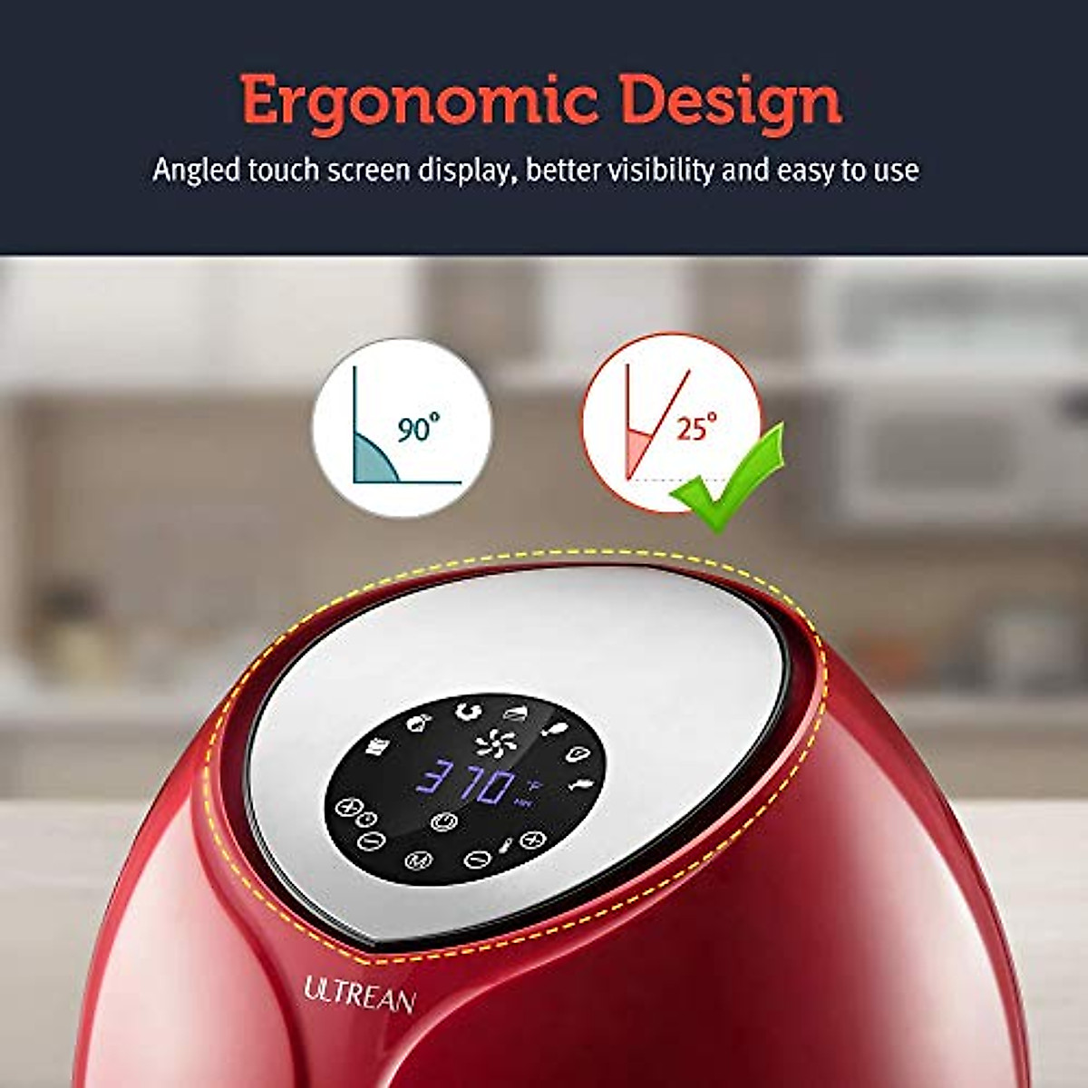 Ultrean Large Air Fryer 8.5 Quart, Electric Hot Airfryer XL Oven Oilless Cooker with 7 Presets, LCD Digital Touch Screen and Nonstick Detachable Basket, UL Certified, Cook Book, 1700W (Red)