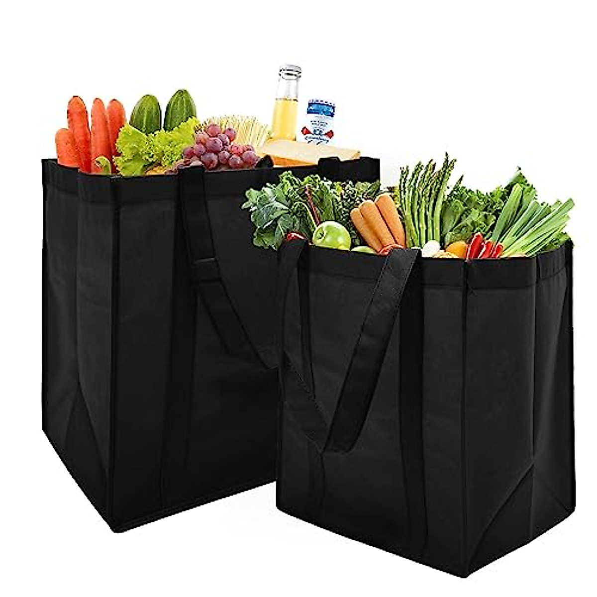 Swotiva Reusable Grocery Bags 10 Pack, Eco-Friendly Tote Bags with Reinforced Handle and Removable Bottom, 15"x13"x10" Large Washable Non-woven Shopping Bags for Groceries Gift Parties, Black