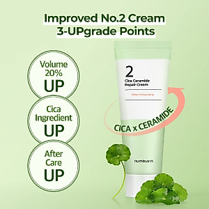 numbuzin No.2 Cica Ceramide Repair Cream | Ceramide, Centella Asiatica | Hydrating, Calming, Skin Recovery, Strengthen Skin Barrier, Deep Repair | All Skin Types | 2.02 fl. oz.