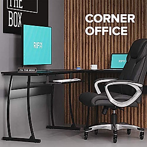 RIF6 L-Shaped Computer Desk - 59.4" Home Office Corner Desk with Adjustable Keyboard Tray - Durable Black Surface Study Table for PC Laptop Gaming and Writing - with Sturdy Adjustable Steel Legs