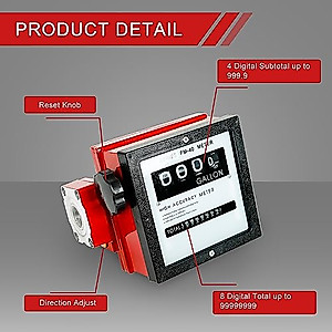 EASYBERG 1 1/2" (1.5 inch) Aluminum Mechanical Fuel Flow Meter, FM-40 Series 4-52 GPM 4 Digital, Used for Fuel Transfer Application