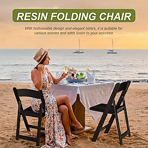 FairySandy 4 Pack Folding Chairs Plastic Folding Chair Comfortable Resin Foldable Chair Lightweight Dining Chairs with PVC Padded Seats for Wedding Party Picnic Kitchen Garden Indoor Outdoor (Black)