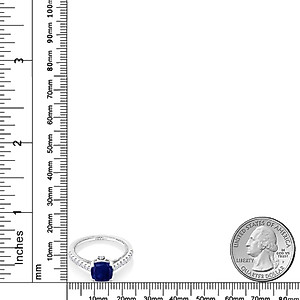 Gem Stone King 925 Sterling Silver Cushion 7MM Gemstone Birthstone and White Created Sapphire Engagement Ring | Wedding Engagement Anniversary Promise Ring For Women