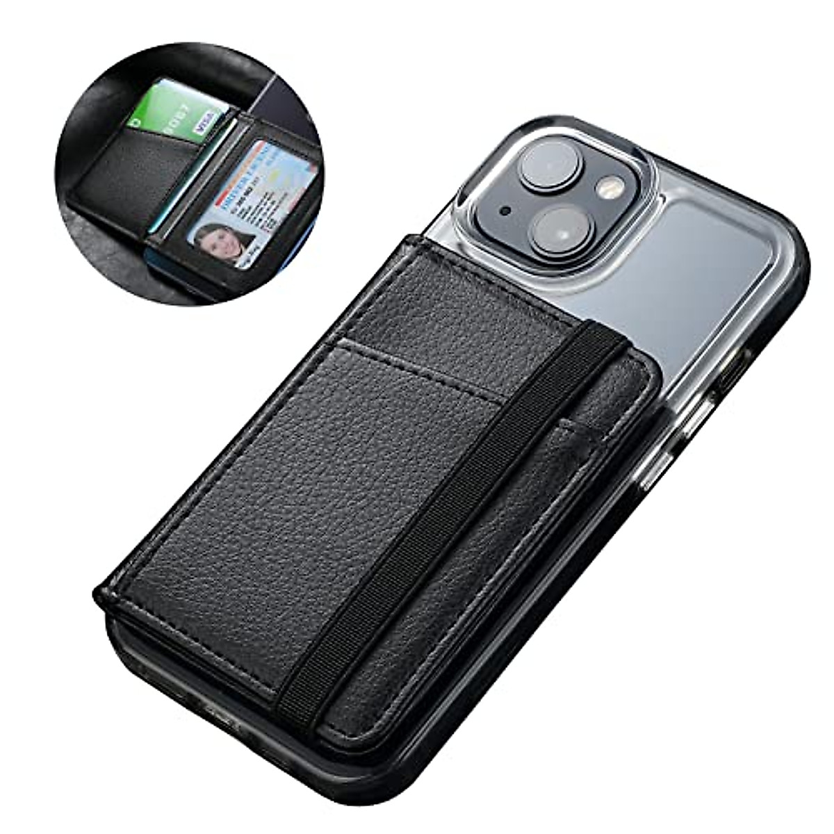 TopFunny Wallet Stick on Phone Case, Credit Card Holder for Back of Phone Cases Flip Leather Wallet Sleeve Pouch Compatible with iPhone, Samsung Galaxy Android Most Smartphones Black