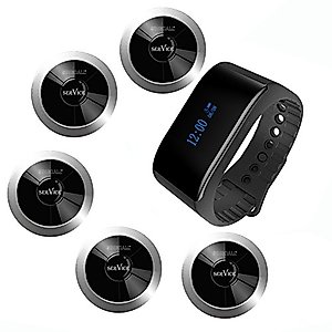 SINGCALL Wireless Calling System, Nurse Call System, 360 Degree Waterproof Pager Watch Receiver, No Screw Pager, Pack of 5 Pagers and 1 Receiver