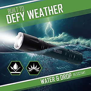 EcoGear FX TK2000 Tactical Flashlight Kit - Delivering 2000 Lumens Max, 3 Light Modes with Instant Strobe Light, Adjustable Focus Zoom, USB Rechargeable with a 5000mAh High Power Battery