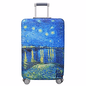 TRAVEL KIN Thickened Luggage Cover ，Washable Travel Gear Cover，18/24/28/32 Inch Suitcase Spandex Protective Cover (XL(29"-32" luggage), Starry Night Over the Rhone)