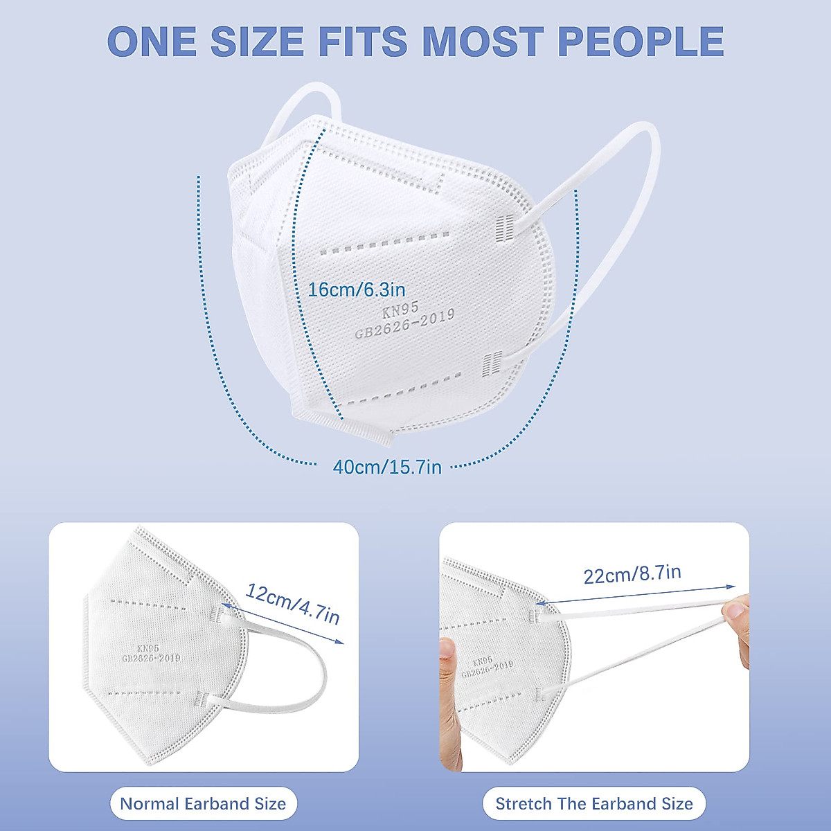 Pruk 50 Pack KN95 Face Masks, 5 Ply Protective KN95 Mask for Adults, Cup Dust Face Mask KN95, Protective Respiratorary Mask KN95 for Women and Men