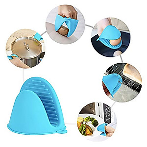 Vaincre 4PCS Silicone Oven Mitts Heat Resistant, Silicone Potholders for Kitchen, Mini Oven Mitts Rubber Oven Glove, Kitchen Mittens Pinch Mitts, Cute Cooking Mitts (Blue and Green)