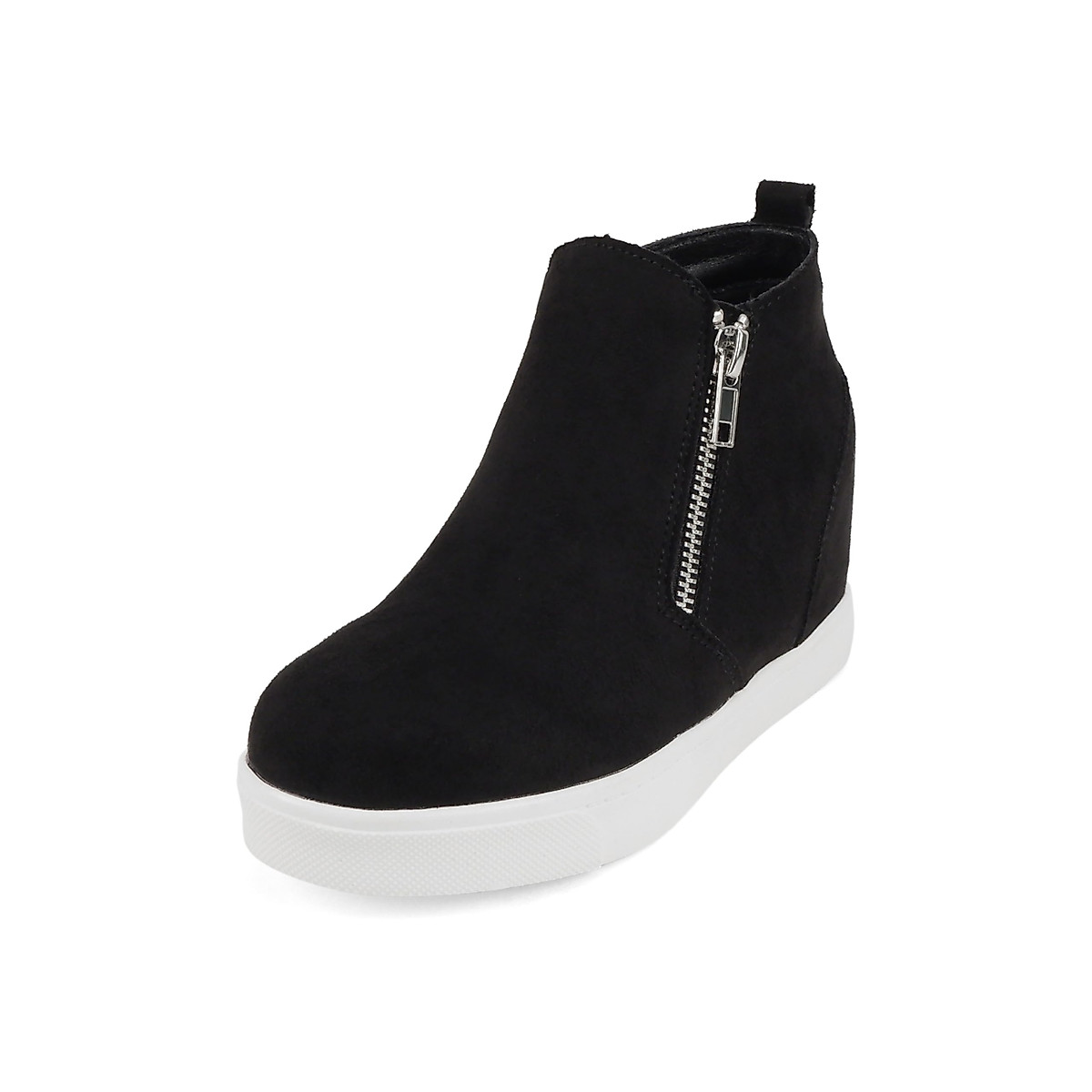 Soda Kids/Children/Girls Taylor-2 Hidden Wedge Booties Fashion Sneaker Shoes Side Zipper (Black Imit Suede, Numeric_2)