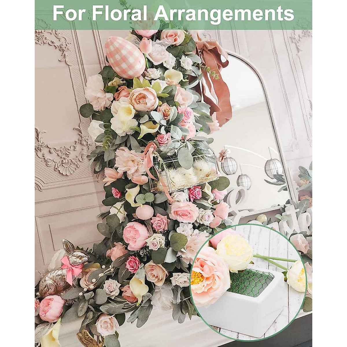 Mklsit Chicken Wire for Floral Arrangements, 15.7 x 157 Inches Green Floral Chicken Wire Mesh, 0.6 Inch Hexagonal Galvanized PVC Coated Chicken Wire Netting Fence for Crafts Poultry Garden