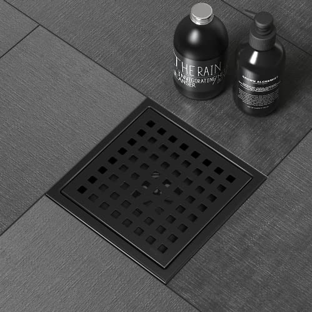 WEBANG 6 Inch Square Shower Floor Drain With Flange,Quadrato Pattern Grate Removable,Food-grade SUS 304 Stainless Steel,WATERMARK&CUPC Certified,Matte Black