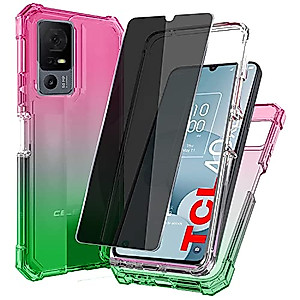 Zeking Case for TCL 40 XL/40T T608DL Case with Privacy Screen Protector, 2 Layer Structure Protection, Shockproof Corner Armor Bumper Phone Cover for TCL 40XL/40T T608DL 6.75" 2023(Pink-Green)