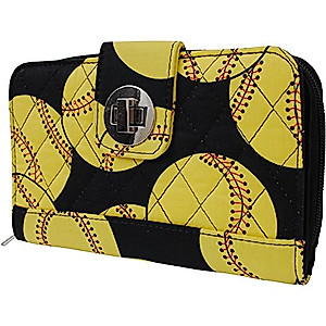 Softball Print Quilted Twist Lock Wallet