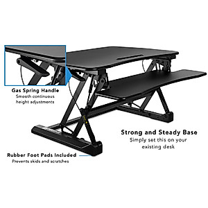 Mount-It! Height Adjustable Standing Desk Converter | 35” Wide Desktop | Sit-Stand Desk with Gas Spring Handle | Stand Up Computer Workstation Fits Dual Monitors | Black (MI-7955)