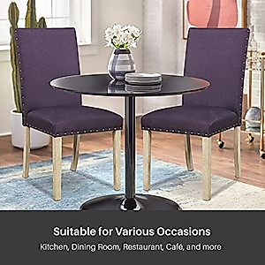 Nathaniel Home Dining Chair, Wood Legs, Padded seat, Nail-Head Trims, Linen Fabric,Tufted Dining Room Chairs, Ideal for Dining Room, Kitchen, Living Room, Restaurant, Cafe, Set of 2 (Purple)