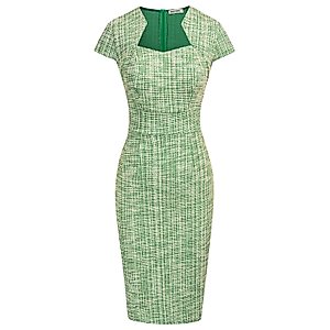 Women's Wear to Work Dresses Vintage Tweed Cap Sleeve Pencil Dress Green (Plaid)