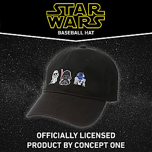 Concept One Star Wars Dad Hat, Darth Vader, R2-D2 and Stormtrooper Cotton Adult Baseball Cap with Curved Brim, Black, One Size