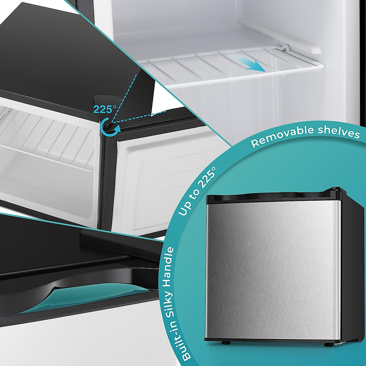 R.W.FLAME Mini Freezer Countertop, Energy Saving 1.1 Cubic Feet Single Door Compact Upright Freezer with Reversible Door (Silver)