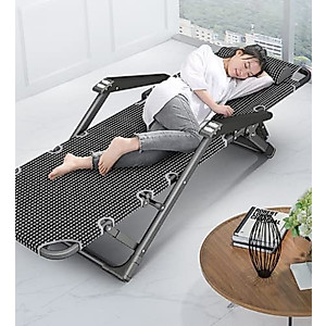 Phil Beauty Household Deck Chair Iron Alloy Balcony Chair 5 Gears Adjustable Leisure Nap with Pillow Portable,Brown