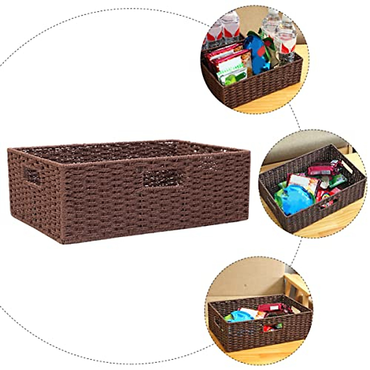 Housoutil Decorative Bins Tote Hand Pantry Country Shelf Living Organizer Room Rectangular Multifunctional Weave Cloth Style Nesting Picnic Sundries Seagrass Home Basket with Container Made