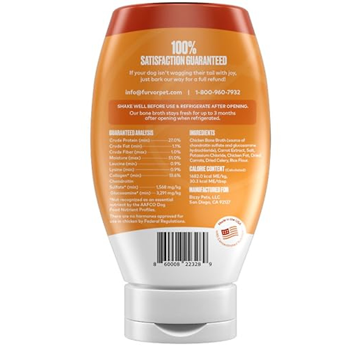 Furvor Chicken Bone Broth for Dogs - Collagen Protein Supplement for Digestion, Mobility, Coat, Immunity, Healthy Dog Food Topper, Meal Boost Gravy, Grain Free, Just Add Water, Made in USA, 12 oz