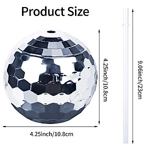 miikoul 12Pcs Disco Ball Cups with Lid and Straw, 20oz Silver Disco Party Cups 1970s Disco Ball Drinking Cup Disco Tumbler Cocktail Cup for Nightclub Bar Bachelorette Party Decor