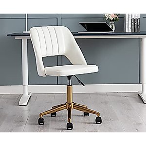 ZHENGHAO ZH4YOU Modern Armless Desk Chair Vanity Stool for Teen Girls, Hollow Back Task Chair Study Chair Sewing Chair with Gold Base for Home OfficeBedroomLiving Room (White)