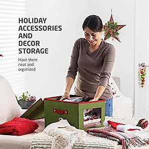 ZOBER Holiday Accessory and Decor Storage Box 2-pack with Decorative Trim, Holiday Storage Solution, Green