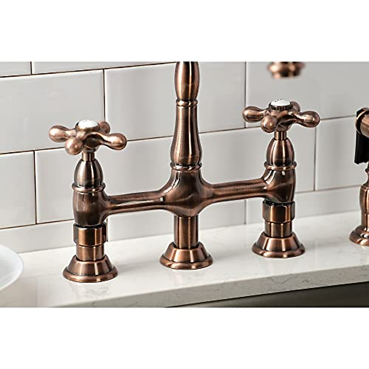 Kingston Brass KS127AXBSAC Heritage Bridge Kitchen Faucet, Antique Copper, 11.19 x 8.56 x 13.13