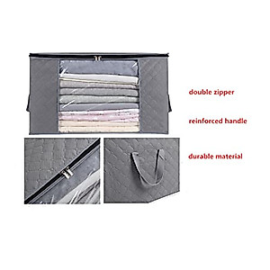 MANZOO Large Closet Organizers and Storage Bins Storage Bag Closet Organizer, Clothes Storage Containers with Reinforced Handle for Comforters, Blankets, Bedding,6PC Pack, 90L, Grey