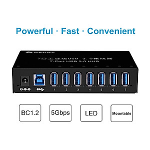 GEKRY USB 3.0 Hub, USB Data Hub, Metal Case Mountable 7-Port Powered USB Hub 3.0 with 36W AC Adapter-Type A