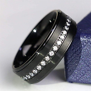 LOVERSRING His and Hers Couple Ring Bridal Set His Hers 3pc Women Black Gold Filled Cz Man Titanium Wedding Ring Band Set