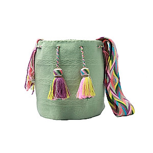 Mint Green Wayuu Mochila Bag - Large Crochet Crossbody Purse