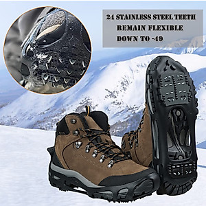 Ice Snow Traction Cleats Crampons Anti-Slip Snow Shoes Cleats Walking on Snow and Ice Winter Walking Boots Cleats for Men Women Hiking, Jogging (24 Steel Crampons,Szie XL)