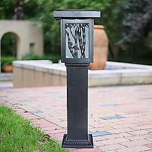 ZMY Anti-Rust Solar Vintage Glass Pillar Light Outdoor Retro Industrial Post Lighting Aluminum Garden Lawn Column Lantern Villa Home Landscape Pathway Fixture E27 Edison