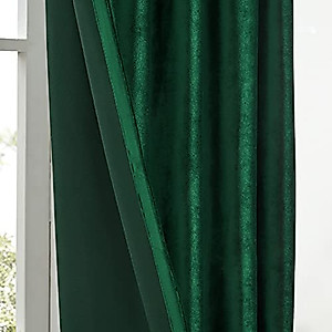 PRIMROSE Emerald Green Curtains 84 inch for Living Room Velvet Blackout Rod Pocket Window Drapes Treatment Room Darkening Decor Curtains for Bedroom Set of 2 Panels