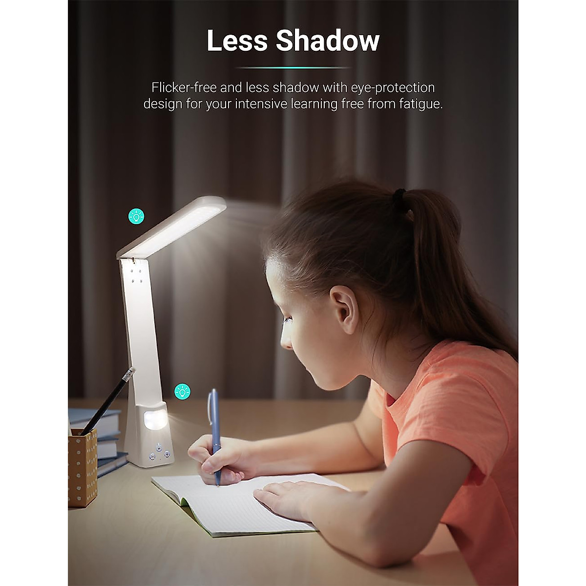 XINGYUNTREE LED Desk Lamp with Night Light Foldable Portable High Brightness Eye Care Lamp. Touch Control, Rechargeable, for Home Reading Light, Office and Dormitory (White 2.0)