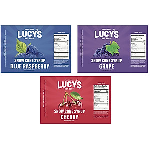 Lucy's Family Owned Shaved Ice Snow Cone Syrups - Cherry, Blue Raspberry, Grape - 32oz Syrup Bottles (Pack of 3) (Classic Pack)