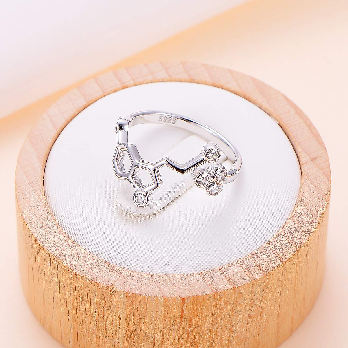JZMSJF 925 Sterling Silver Serotonin Ring Molecule Adjustable Stacking Chemistry Jewelry Gift for Women Adults Science Lovers Size 6