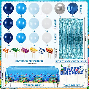 Under the Sea Party Decorations 98Pcs, Ocean Theme Birthday Party Supplies Include Backdrop Tablecloth Bubble Garlands Cake Topper Ocean Animals Balloons for Pool Beach Party Baby Shower (Ocean-01)