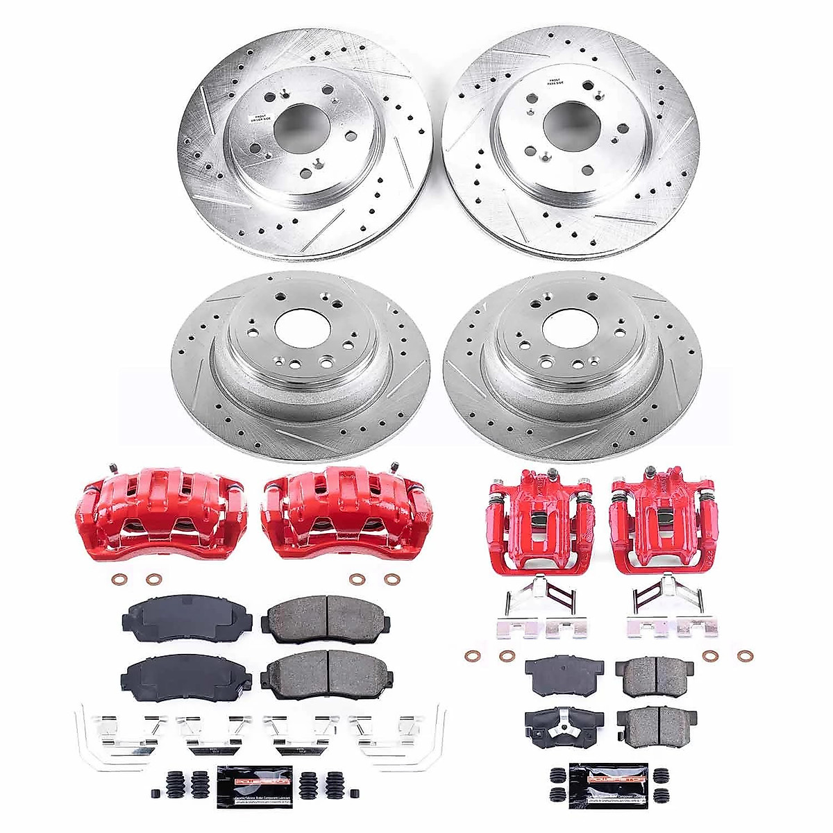 Power Stop KC5816 Z23 Front and Rear Brake Caliper Kit-Rotors, Carbon Ceramic Brake Pads, Calipers For Honda Accord Crosstour 2011, Honda Crosstour 2012-2015 [Model Specific]